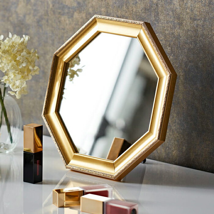 岩附 iwatsukiアンティークフレーム 八角形ミラー Mサイズ Prologue/プロローグ　PGC-22細やかな装飾が目を惹く、気品漂うアンティーク調の八角形フレームミラー。ゴールドカラーがインテリアに華やかさを添え、光を取り込むこと...