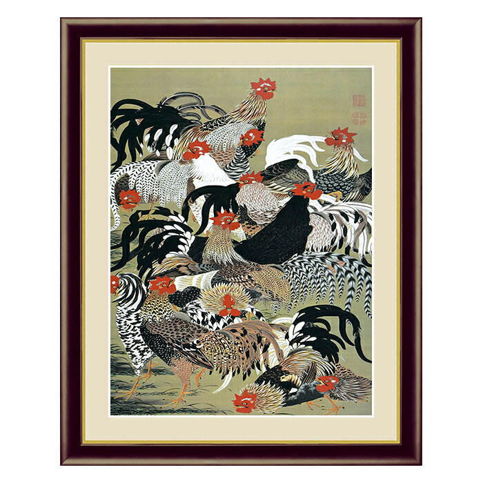 三幸 SANKOHインテリア アート額絵 日本の名画群鶏図 G4-BN070伊藤 若冲近世日本の画家の一人であり、江戸時代中期の京にて活躍した絵師。没後200年にあたる平成十二年の京都国立博物館での「若冲展」で一躍脚光を浴び、人気が高まって...
