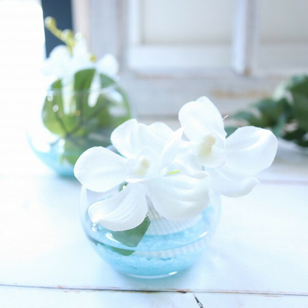 商品情報使用花材使用花材・・・　モカラ　モンステラ　貝殻　カラーサンドアーティフィシャルフラワー使用サイズ高さ・・・ガラス花器底面からトップの花(グリーン)まで　　　約9-10センチ前後ガラス花器　　　　　8φ　x　6.5H注意点・本製品は...