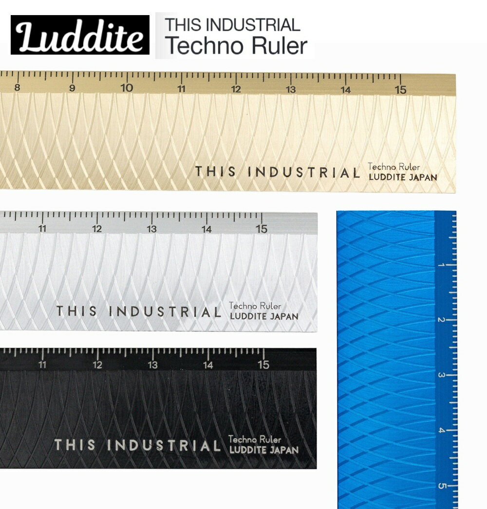 THIS INDUSTRIAL Techno Ruler 美しく重厚なミーリング加工（切削加工）であしらったダイヤカット柄 ゼロスタートの目盛りは、角からの計測にも便利に対応 裏面の凹凸と傾斜により、指一本で軽く浮かせ、持ち上げられます ・...