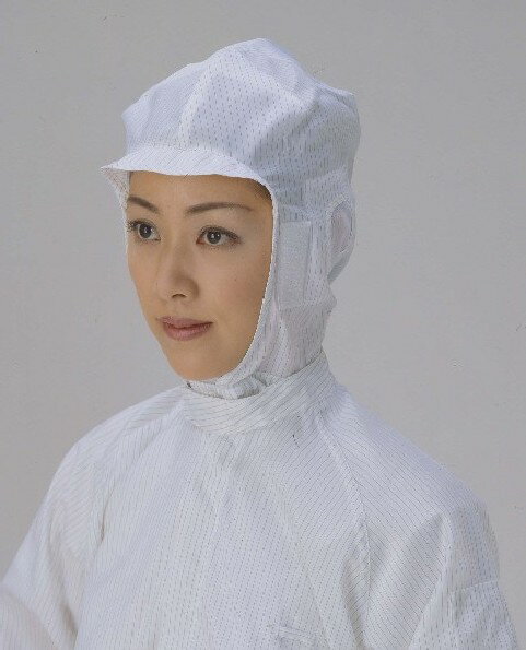 ≪特徴≫ ■導電繊維5mmピッチストライプによる静電気防止加工 ■耳メッシュタイプ ■マスク装着用マジックテープ付 ※1　対応マスクはこちら←をご覧ください。 ※2　ウェア 、シューズも是非御覧ください。