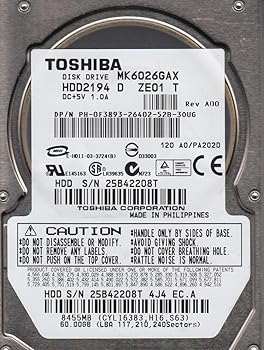 【中古】MK6026GAX、A0/PA202D、HDD2194 D ZE01 T、東芝60GB IDE 2.5ハードドライブ【メーカー名】【メーカー型番】【ブランド名】東芝(TOSHIBA) 内蔵ハードディスク 【商品説明】MK6026GA...