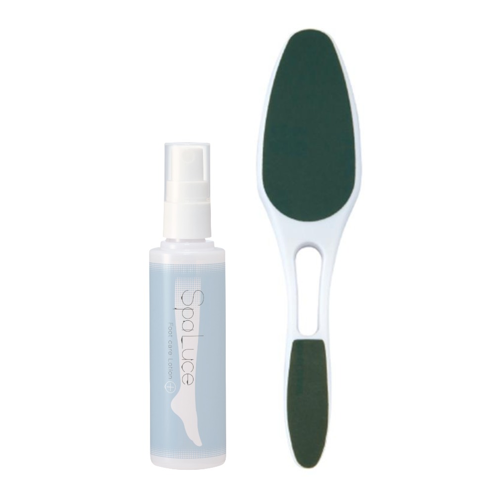 フットバスを使わなくてもできる足裏＆かかと　なめらか仕上げローションと、ローションの効果を最大限に発揮するための専用フットファイルのセットです。 フットファイルの直前にローションを塗布し角質肥厚部位を削ると、消しゴムのカスのように角質が簡単...