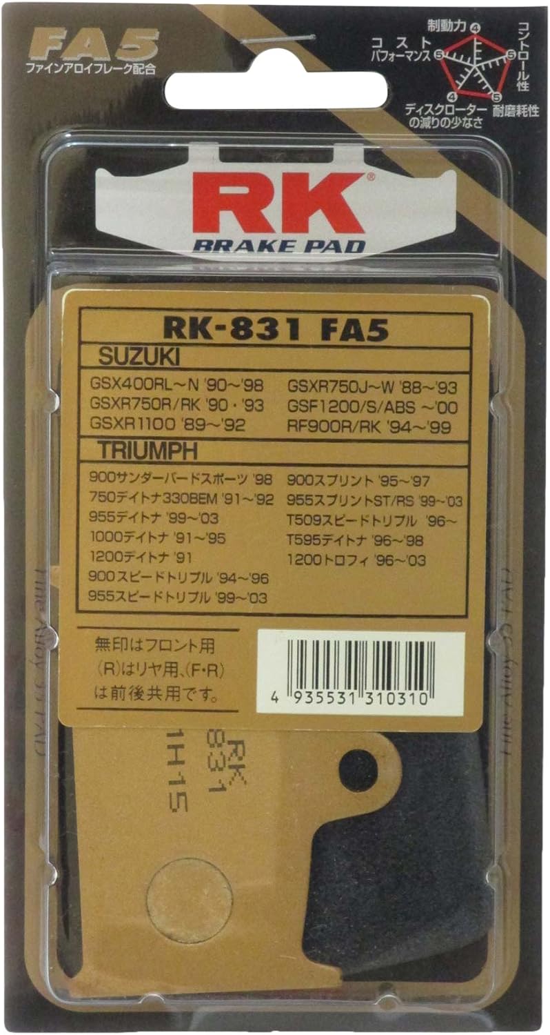 ブレーキパッド　　RK　管理番号：00-5428FINE ALLOY 55 (FA-55)ブレーキパッドの特徴は、抜群のコントロールのし易さ! 長距離派には有難い持ちの良さ!55%の銅フレークを配合したセミメタルパッド。これにより、低中速か...
