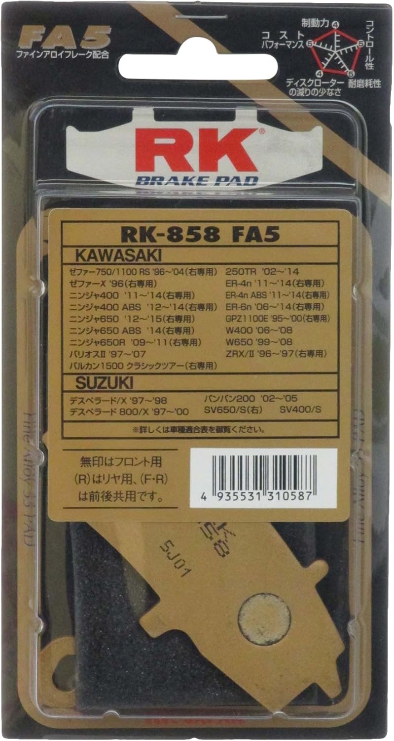 　管理番号：00-5447FINE ALLOY 55 (FA-55)ブレーキパッドの特徴は、抜群のコントロールのし易さ! 長距離派には有難い持ちの良さ!55%の銅フレークを配合したセミメタルパッド。これにより、低中速から高速まで安定した制動...