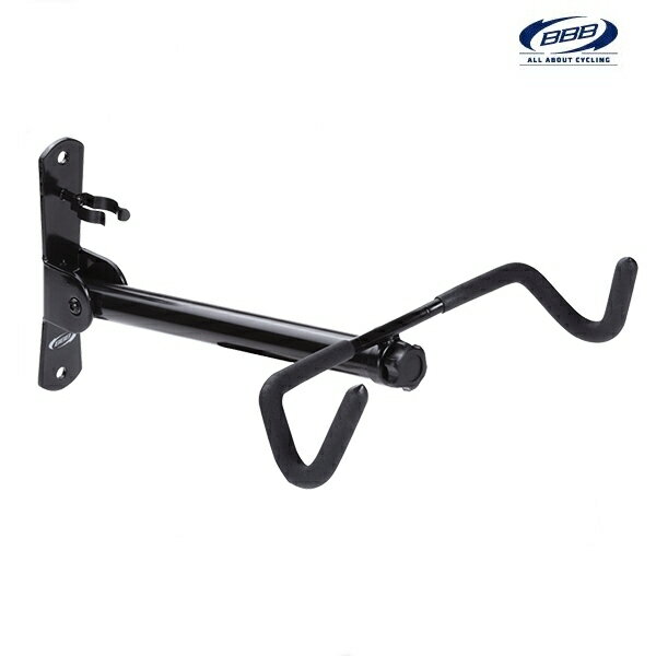 ●壁固定式バイクストレージ。●壁や梁に固定しバイクを掛けることが可能。●使用していない時はフックを畳んで収納可能。●フックのプラスチックカバーでフレームを傷つけない。●頑丈な高耐久スチール製。●フックの角度は調整可能。耐荷重：15kg