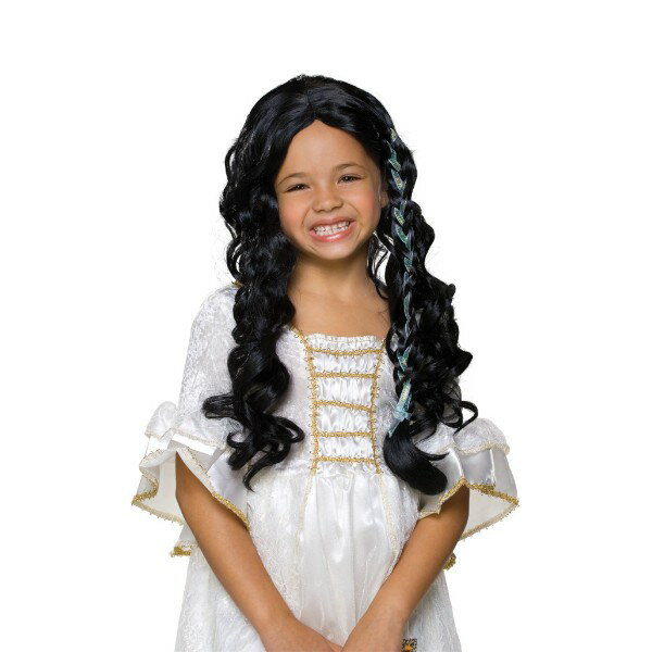 ■商品コード：r51411顔の横にたれた一本の三つ編みがポイント!まるでお姫様みたいな黒髪の子供用ウィッグです。くるくるとカールしたロングヘアが本当のお姫様みたい!ハロウィンなどでご利用ください。■含まれる物:かつら■含まれない物:洋服●当...