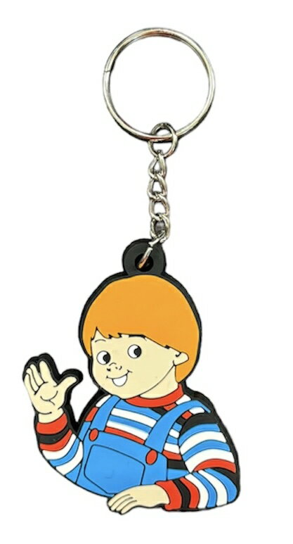☆★☆チャッキー　ラバーキーホルダー☆★☆ CHILD PLAYよりグッドガイ人形のラバキーです！ 怖くない時のデザインはもしかしたら珍しいかも、、？かわいいお顔してますね☆ 自転車や鞄やスマホやズボンのベルト部分などなど、好きなところに付...