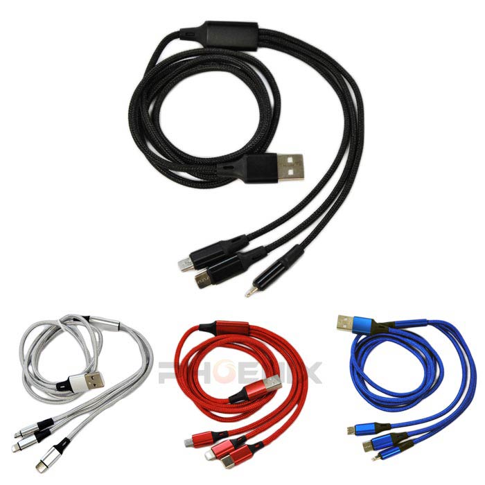 No-7667 ■商品内容：3in1ケーブルx1 ■カラー：黒 銀 赤 青 ■ケーブルの長さ：約1.2m ■重さ:約35g ■インターフェース：USB MicroUSB Type-C Lightning 【1本3役】MicroUSB、Typ...