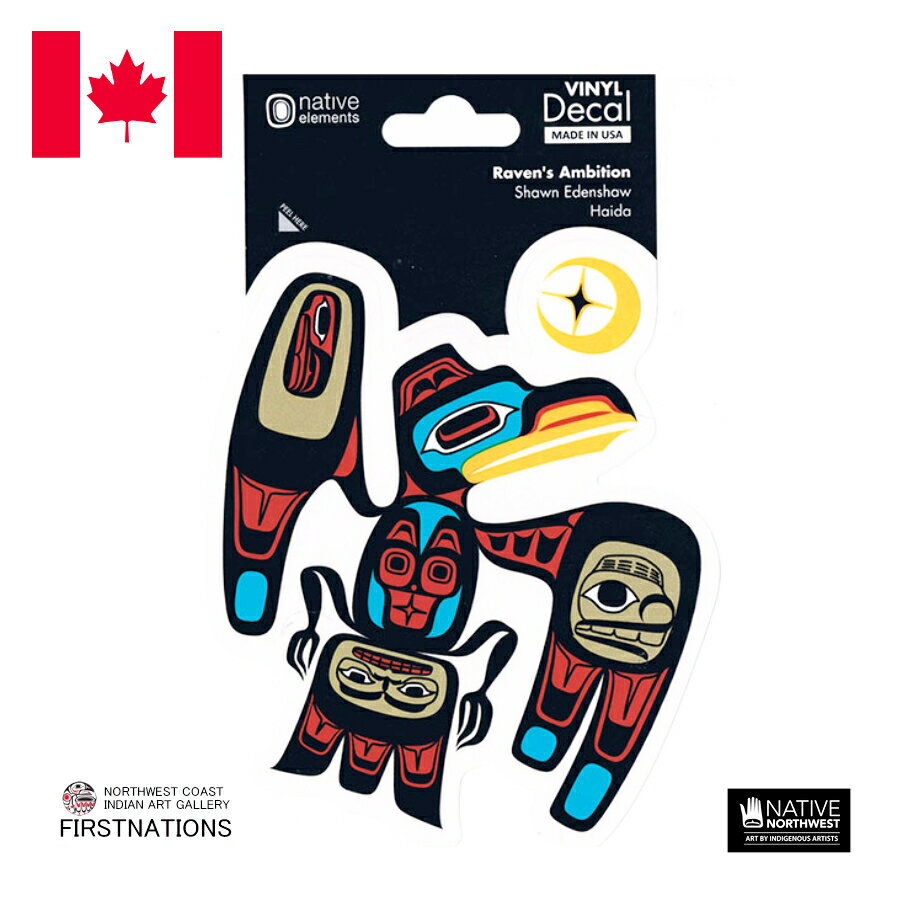 ■サイズ：115x140mm■アーティスト：Haida族Shawn Edenshaw■シンボル：Raven's Ambition ■商品説明：プレミアムデカールとして新登場のステッカーです。透明なビニールシールにカナダ先住民インディアンのノ...