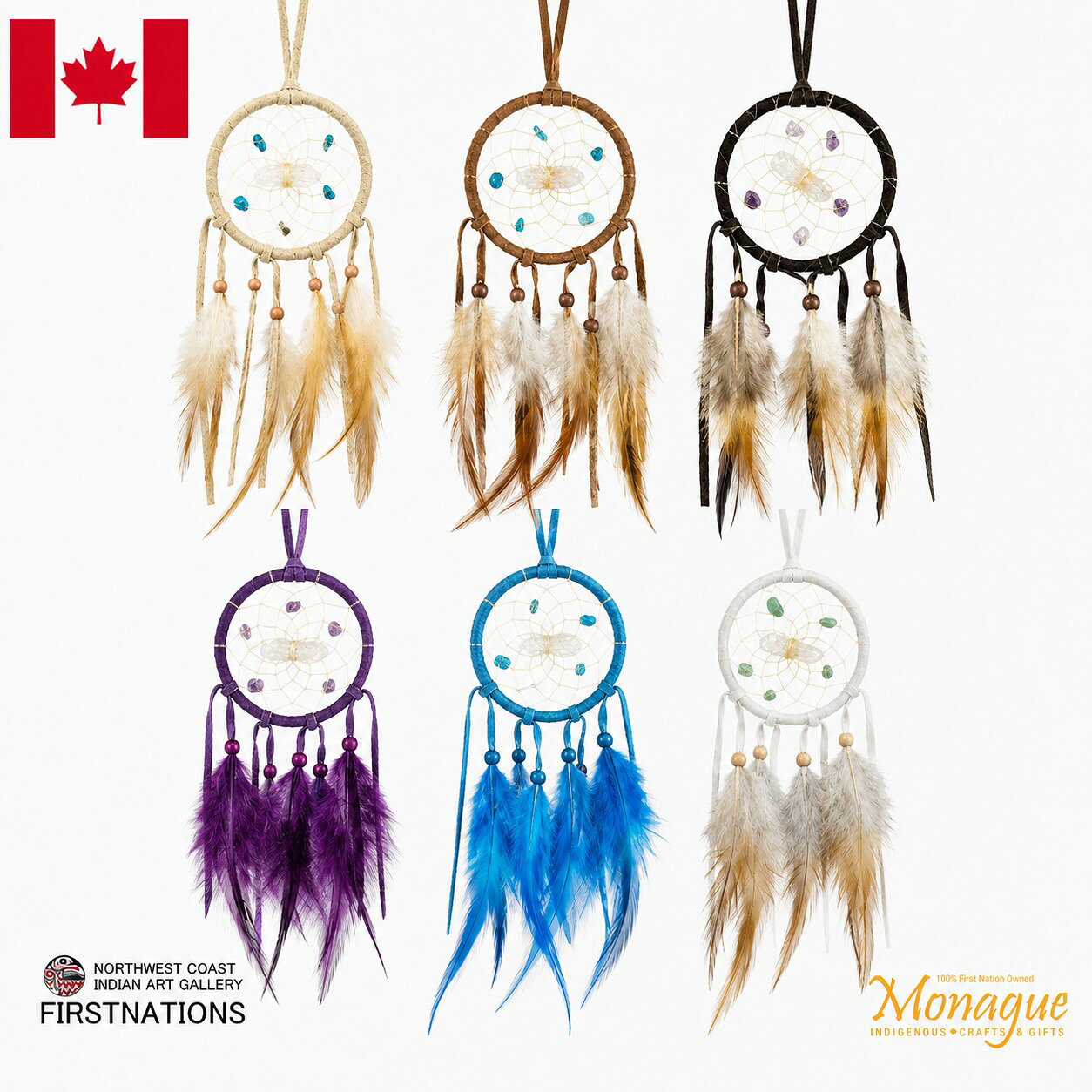 ■ Vision Seeker Dream Catcher ヴィジョンシーカー ドリームキャッチャー 【カナダ製ハンドメイド／選べるカラー＆天然石】 中央にクオーツクリスタル（水晶）を配し、色とりどりの半貴石を組み合わせた「Vision S...