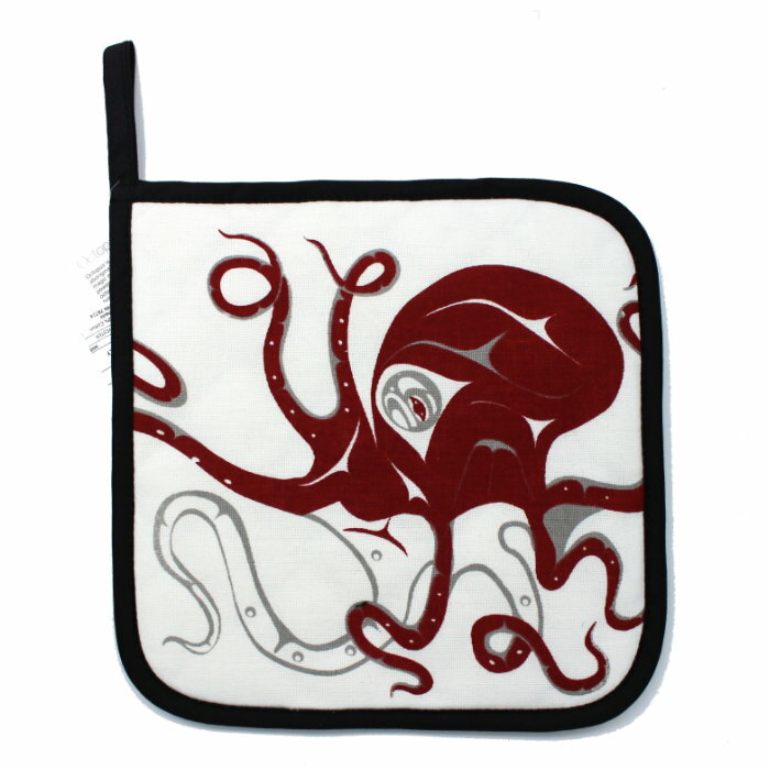 ■サイズ：22cm x 22cm■アーティスト：Haida族Andrew Williams■シンボル：Octopus ■商品説明：厚手でしっかりした作りのキッチンツールのホットパッドです。厚手で耐熱性に優れ、鍋敷きや鍋つかみとして使えます。...