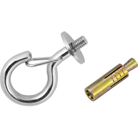 コメント Rフックです。メーカー：浅野金属工業品名：Rフックサイズ(mm):6L(mm):53L1(mm):41d(mm):6D(mm):19D1(mm):20S(mm):9t(mm):2ねじ径(mm):M6アンカー下穴径(mm):11アン...