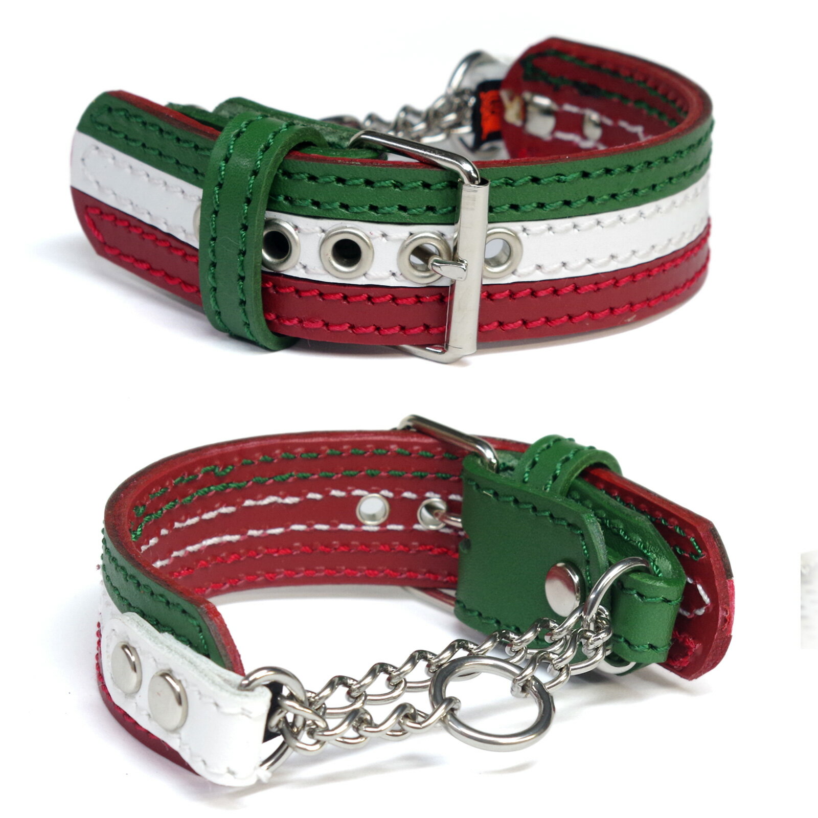 3cm幅の小型犬用のハーフチョーカーです。サイズは頭回り25cmくらい（写真の穴の位置で）の子用で頭から出し入れできます。 （小型犬用ハーフチョークの測り方に書いてある頭周り＋2cmはしないでこのサイズですので注意） 多少調節ができますがき...