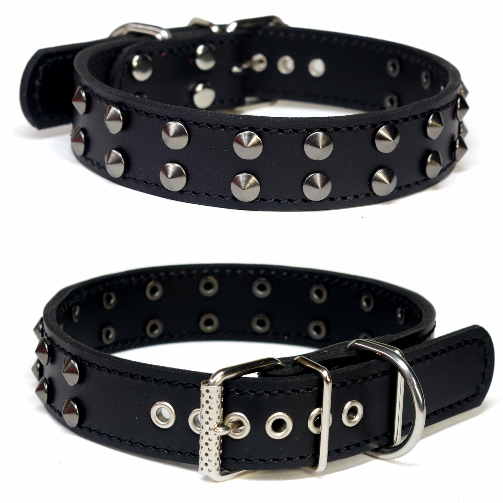 3m幅の革首輪です。首回り41cmくらいの子用です ステッチ少し失敗していますがスタッズで隠れていますのでご了承ください ●サイズ :　 革幅3cm 厚み約4mm 首周り41cm **必ず首輪周り計ってから注文してください（指1本入るくらい...