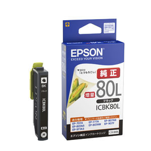 ■　EPSON(エプソン)　■ICBK80L　エプソン　純正インクカートリッジ　[ブラック　増量]◆　主な仕様　◆カラーブラック対応プリンタEP-707A、EP-777A、EP-807AB、EP-807AR、EP-807AW、EP-907F...