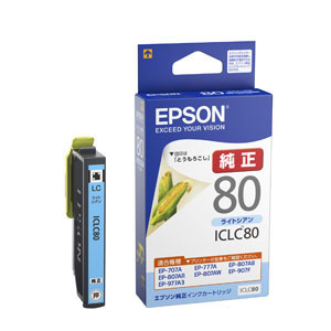 ■　EPSON(エプソン)　■ICLC80　エプソン　純正インクカートリッジ　[ライトシアン]◆　主な仕様　◆カラーライトシアン対応プリンタEP-707A、EP-777A、EP-807AB、EP-807AR、EP-807AW、EP-907F...