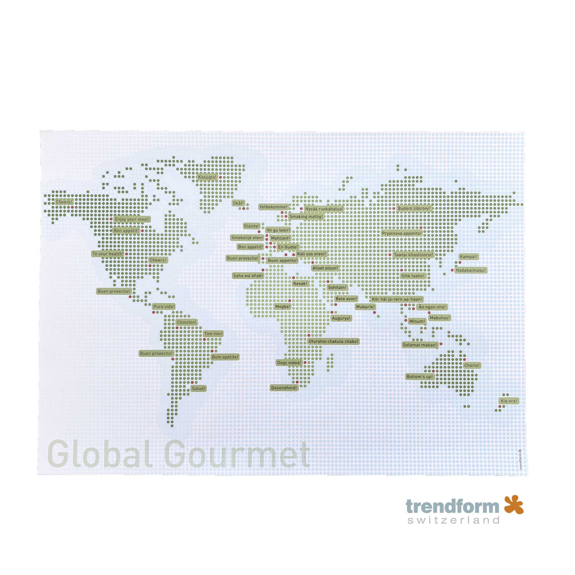 手軽に使用できる使い切りタイプのペーパーランチョンマット。 こちらのGLOBAL GOURMETには、世界中の「乾杯！」「いただきます！」がつまっています。 たまに「？？？」という言葉も含まれていたりしますが、そこはご愛嬌。 そんなことも含...