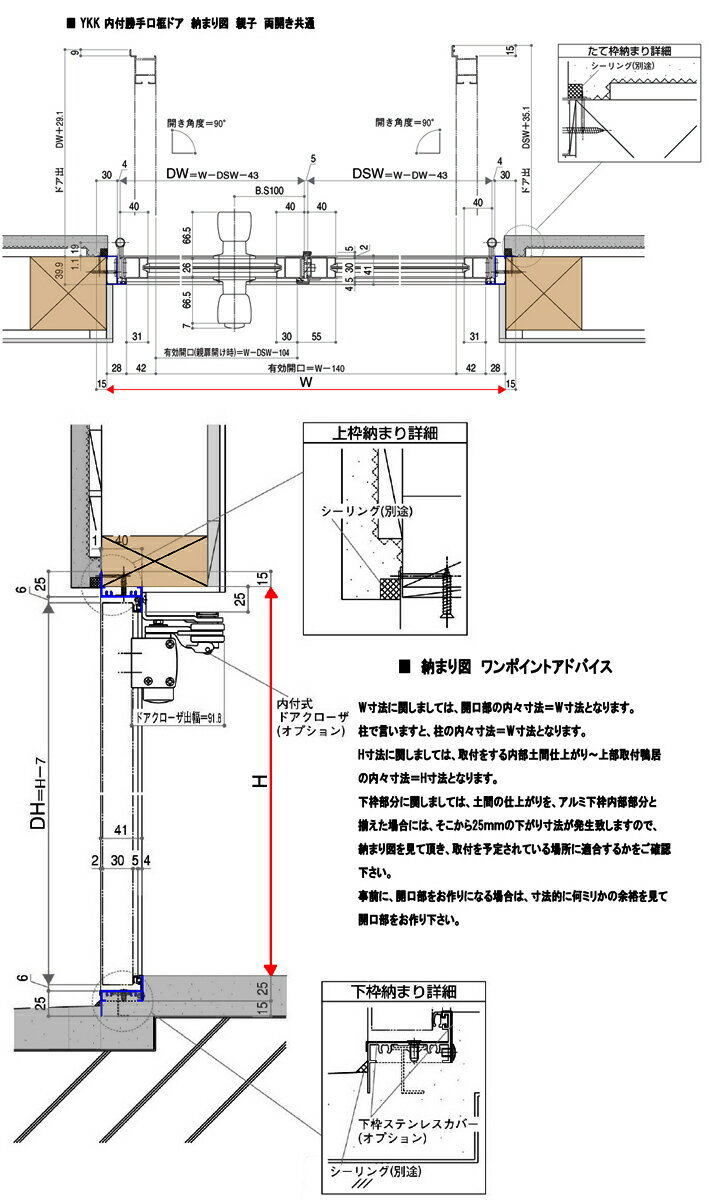 【楽天市場】アルミサッシ YKK 内付 勝手口 框ドア 両開き W1690×H1840 （16918）：ライフサポート ハマヤ