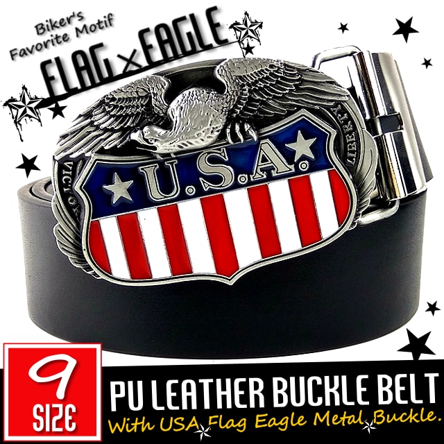 【送料無料!】バイカーらしさたっぷりのイーグルバックルベルト! 【USA Flag Eagle Metal Buckle PU Leather Belt】USAフラッグイーグルメタルバックルPUレザーベルト! エンブレムのようなリアルで迫力...
