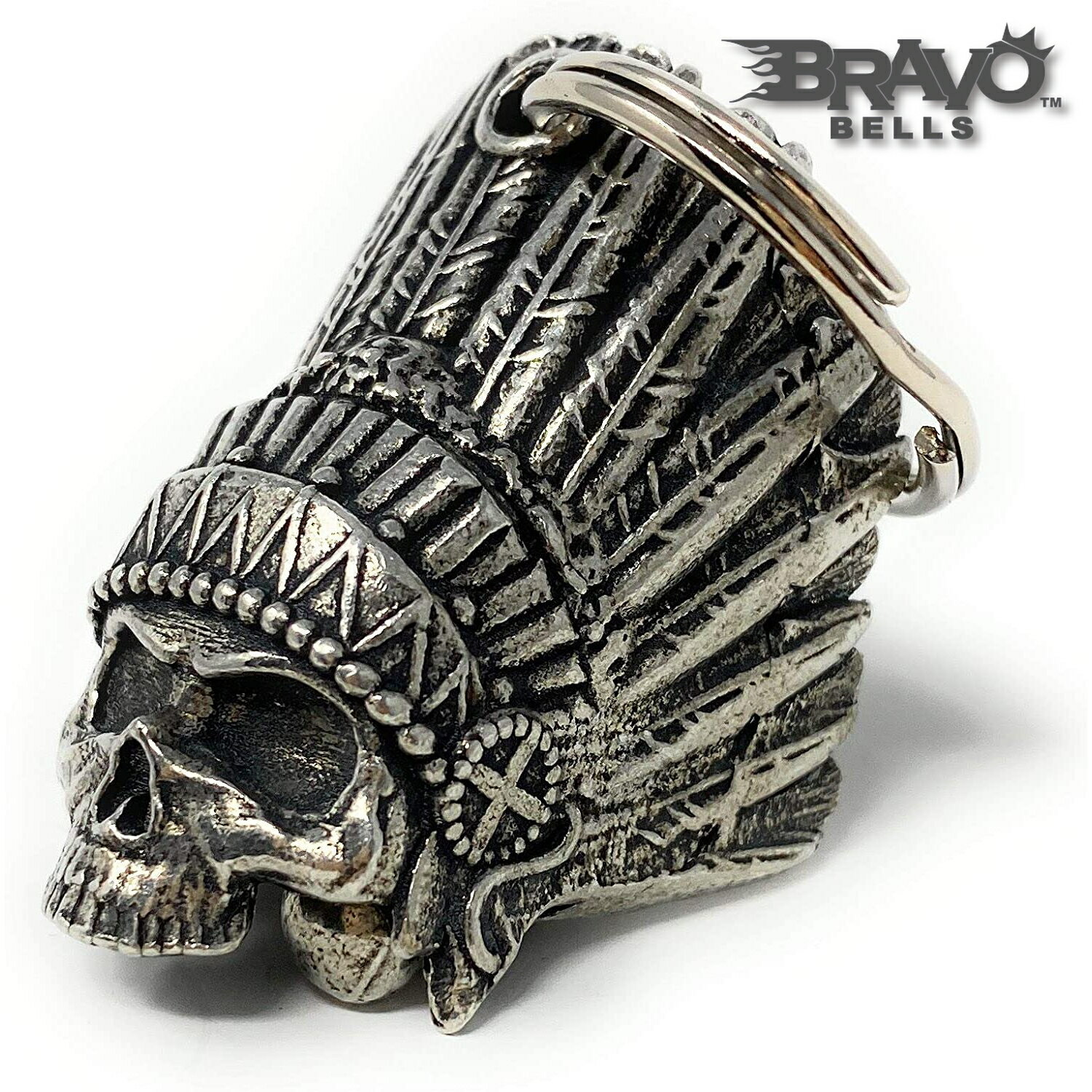 米国製 Bravo Bells インディアン スカル 3D ベル [Indian Skull] ブラボーベル Made In USA 魔除け お守りとしてバイカーへの特別なギフトに! バイク オートバイ 鈴 アクセサリー キーホルダー キー...