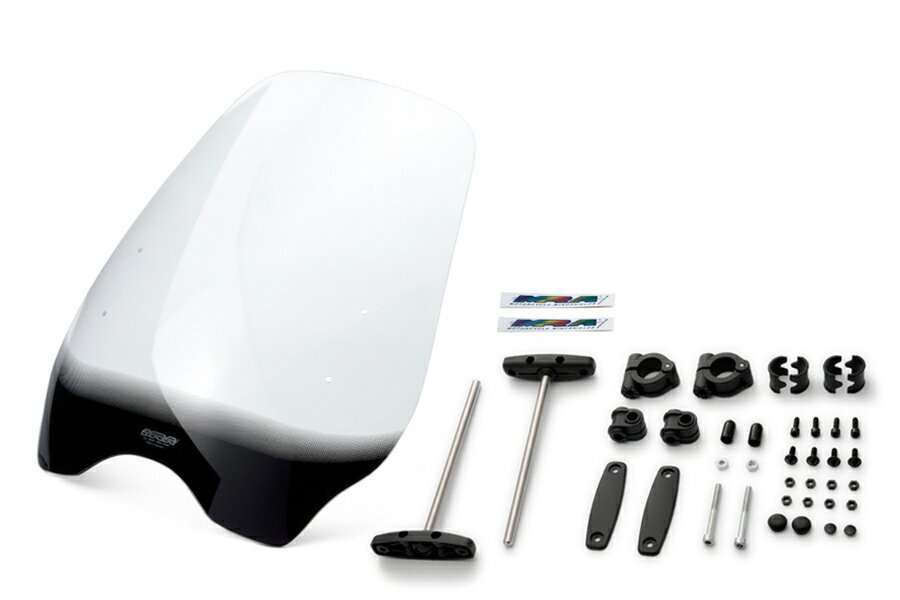 （商品詳細）MRA/エムアールエー　 スクリーンセット ハイウェイ クリア 汎用バーハンマウントキット付φ22.2／25.4●適用車種 　ユニバーサル[汎用] 　メーカー品番[カタログ品番] SET-NMK-MHI-Cキット内容 汎用スクリ...