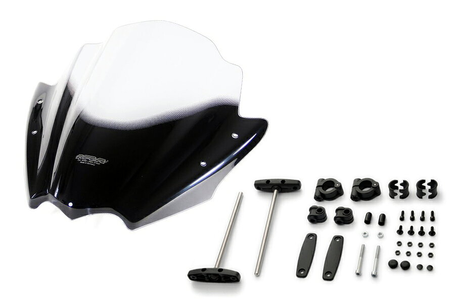 （商品詳細）MRA/エムアールエー　 スクリーンセット レーシングネイキッド クリア汎用バーハンマウントキット付φ22.2／25.4●適用車種 　ユニバーサル[汎用] 　メーカー品番[カタログ品番] SET-NMK-RNB-Cキット内容 汎...