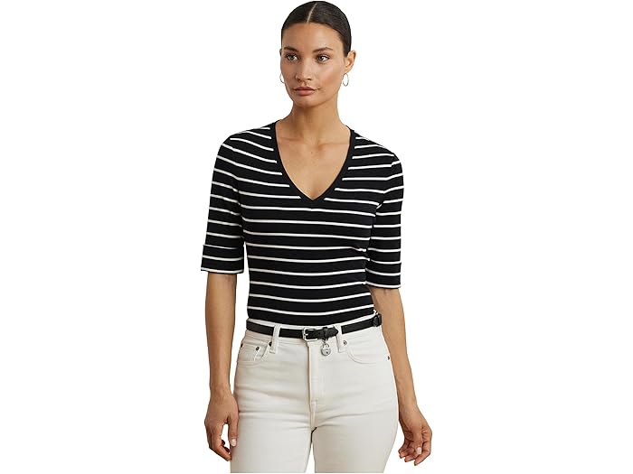 ■商品詳細 ■ブランド Lauren Ralph LaurenLauren Ralph Lauren ■商品名 Striped Cotton Elbow-sleeve V-neck Tee ストライプ コットン エルボー スリーブ Vネック...