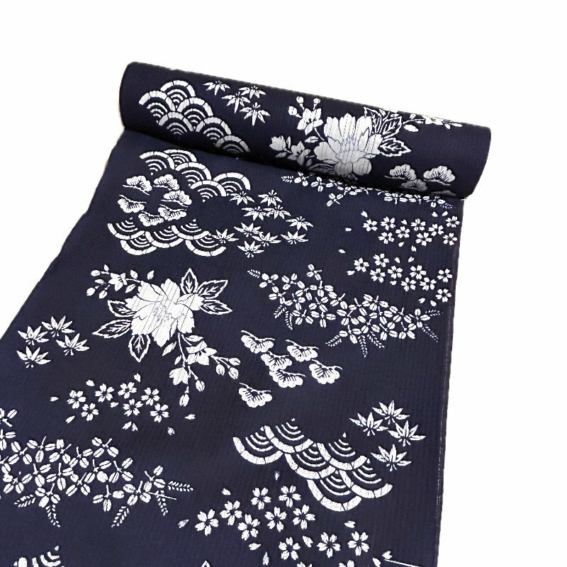 浜松注染染めの高級浴衣生地。 凹凸があるので着心地が良く涼しい浴衣です。 麻も入っておりますので、着心地も抜群です。 浴衣としてはもちろんのこと、長襦袢と重ねてお召しいただくことで夏のカジュアル着としても楽しめます。 日本製 【色　柄】濃紺...