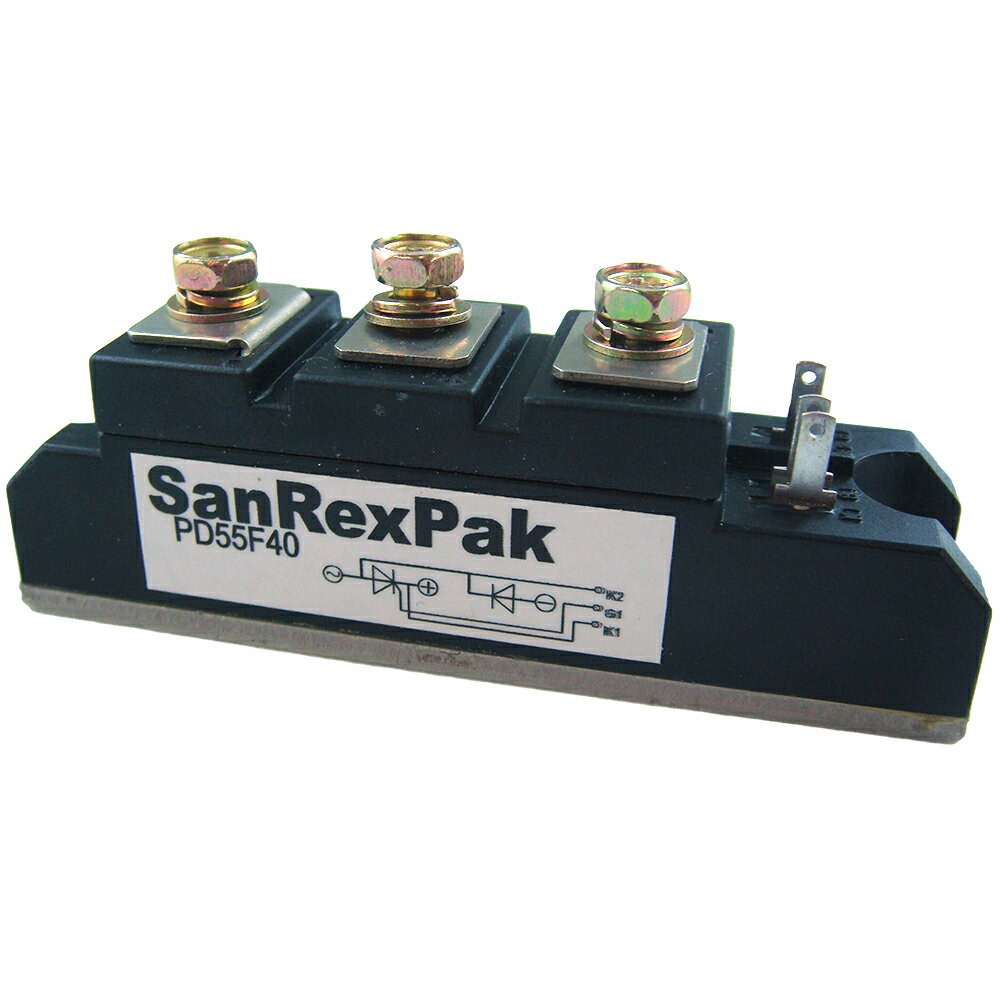 商品詳細 同梱物・セット内容 品名 数量 PD55F40 (パワーサイリスタモジュール) SanRex (中古) 1個 仕様・諸元 型番：PD55F40 メーカー：SanRex TYPE：パワーサイリスタモジュール（Power Thyris...