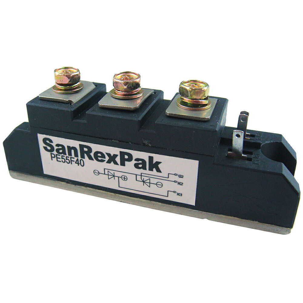 商品詳細 同梱物・セット内容 品名 数量 PE55F40 (パワーサイリスタモジュール) SanRex (中古) 1個 仕様・諸元 型番：PE55F40 メーカー：SanRex TYPE：パワーサイリスタモジュール（Power Thyris...