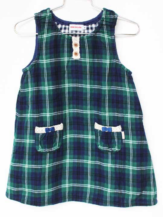 サイズ 90-100cm(L) 素材 綿100％ 色 紺、グリーン、白 汚れ、ダメージ等 全体的に薄っすらと色褪せがありますが、ほか汚れなどはありません。品質タグ裏に記名跡があります 使用感ランク AB 性別 女の子 その他 着丈約47cm...