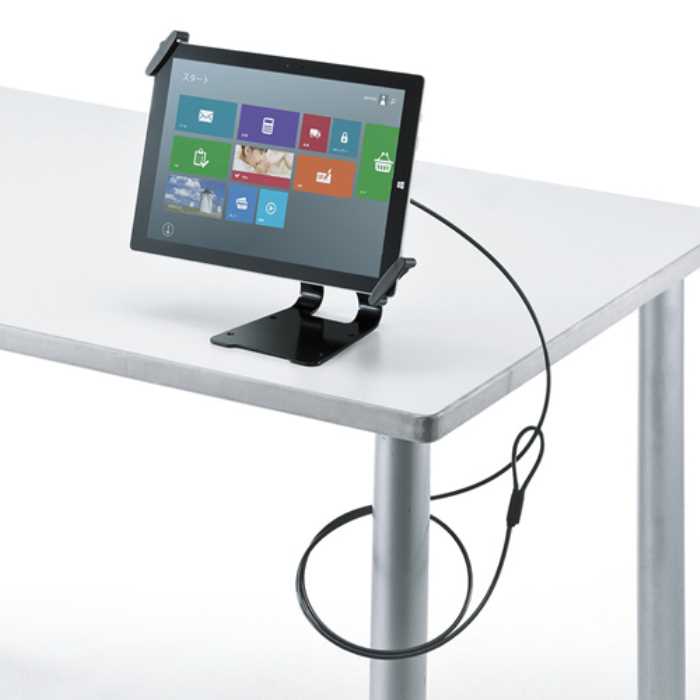 特長 ●10～13インチまでのタブレットに取り付けて、盗難から防止します。 ※厚み12mm以内、対角線長さ275～390mm以内のタブレットに対応します。 ●長さは約2mm間隔で調整でき、本体を伸ばした状態から縮めることで、簡単に最適な位置...