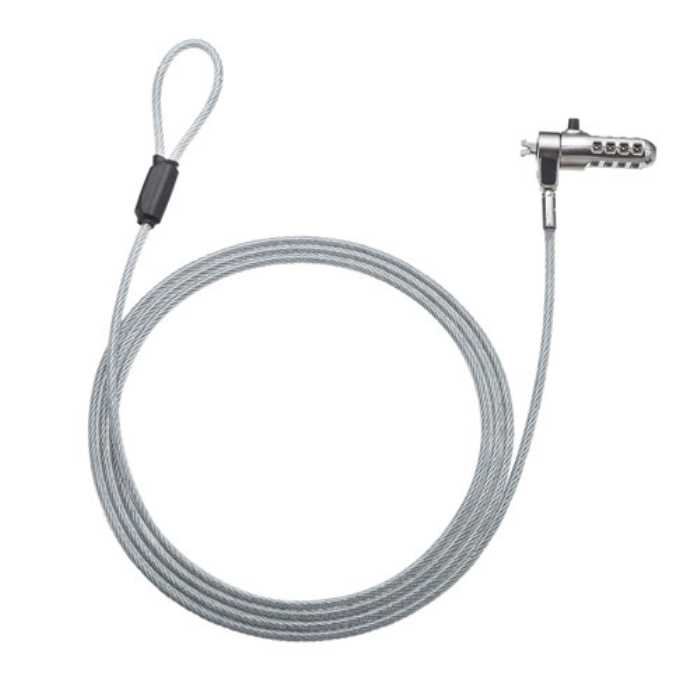 特長 ●Nanoスロット（2.5×6mm）に挿して、ダイヤルを回すだけの簡単4桁ダイヤル錠タイプです。 ●錠とワイヤーが一体型なので、邪魔になりません。 ●シリンダが非常に小さいので、ノートパソコン取り付け時に本体が浮かず、薄型の筐体にも最...