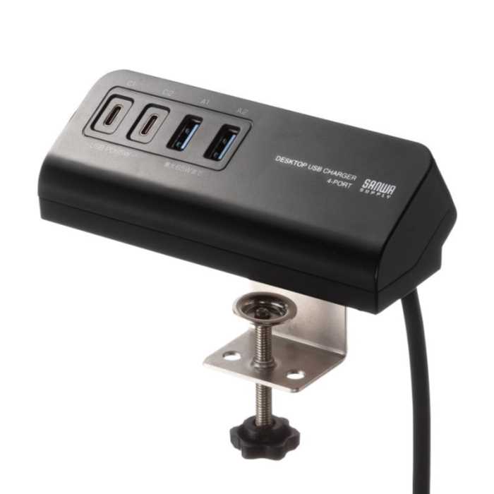 特長 ●デスク天板にしっかり固定できるクランプ式のUSB充電器で、片手でスムーズにケーブルの抜き差しが行えます。 ※取り付け対応デスク厚/天板の厚みが10～40mmまでのデスクに対応します。 ●最大65WのUSB Power Deliver...