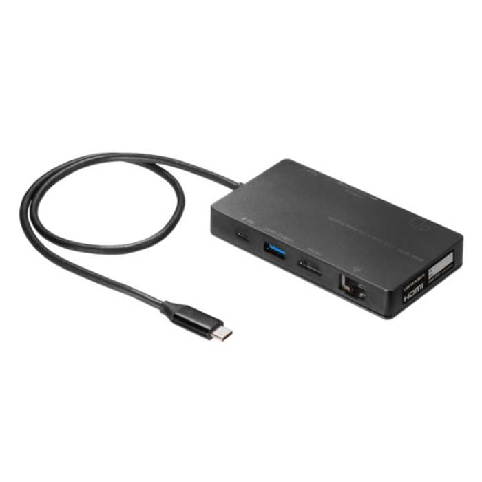 特長 ●Type-Cケーブル1本でHDMIディスプレイ、USB機器、有線LANを拡張接続できるため、配線をすっきりまとめながら作業環境を構築できます。 ●固定用アタッチメント付きで、机などの平面に固定できます。取り外しも可能なため、配線時な...