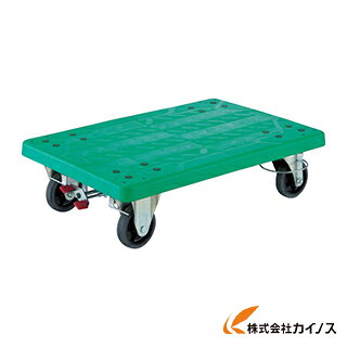 特長リング状の金具で自在キャスターの回転だけでなく旋回も固定します。堅牢なリブ構造で耐久性に優れた樹脂台車です。再生ポリプロピレン樹脂を使用し環境に配慮した台車です。台車での小口荷物の集荷、配達用として便利です。タイヤ痕の付きにくいグレーゴ...
