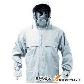 特長上着には全方位で蒸れを逃がすベンチレーション（通気口）とリフレクター付きです。ヒジが曲げやすく運動性を重視したレインスーツです。用途雨天時の野外作業。仕様色：シルバーサイズ：LL身長(cm)：175～185胸囲(cm)：96～104ウエ...