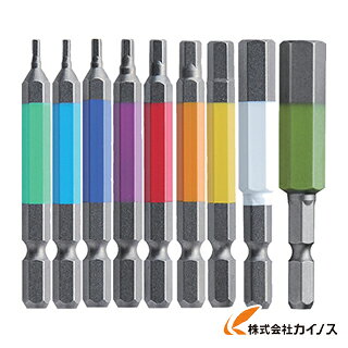 特長サイズを色で識別できます。電動ドライバー装着時に塗装部分が邪魔にならない両端部非塗装です。用途六角穴付きネジ、六角穴付きボルト回しに。仕様全長(mm):65セット内容:ACHX-1565、2065、2565、3065、4065、5065...