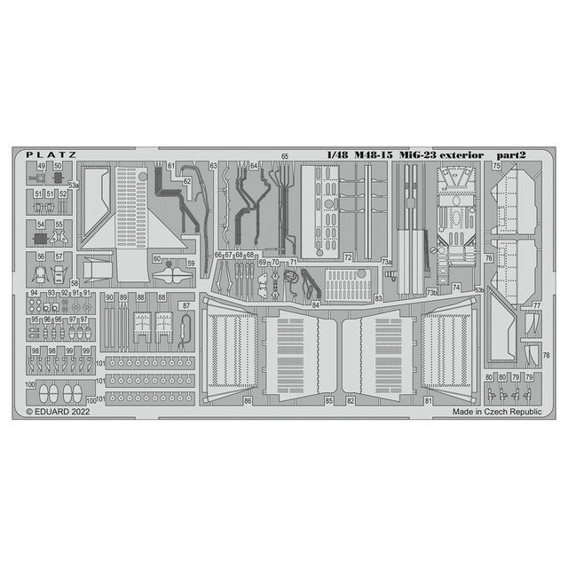 お支払い方法・送料・配送について予約販売商品についてプラッツ 1/48 MiG-23 フロッガー エッチングパーツ 外装用 M48-15【商品について】2枚組のエッチングパーツで詳細に再現！好評のプラッツ/イタレリの1/48MiG-23フロ...