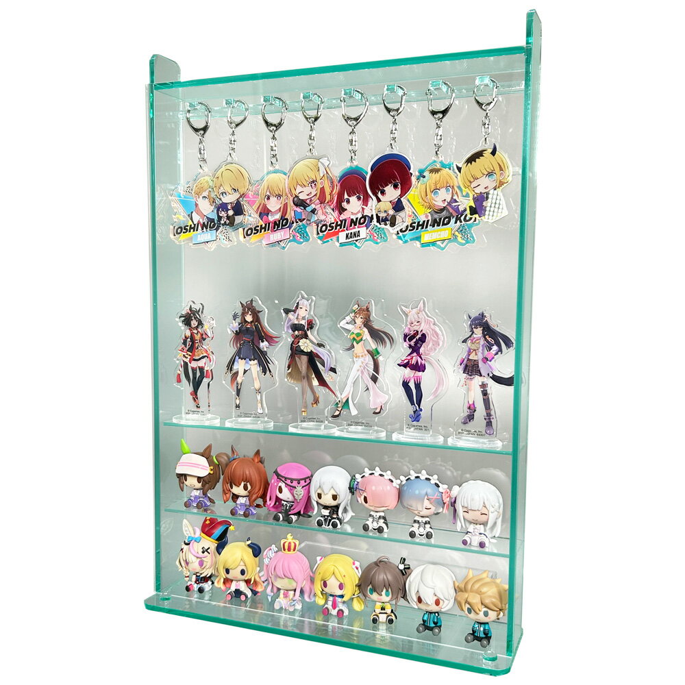 国産のアクリルを使ったアクリルケースです。外国産や成形品とはアクリルの透明度が違い、とても綺麗です。8個引掛け部分、レーン下に2段の固定棚付きの商品となります。取外しがとてもしやすく、フタもあるのでホコリからも守ってくれます。本体サイズ:幅...