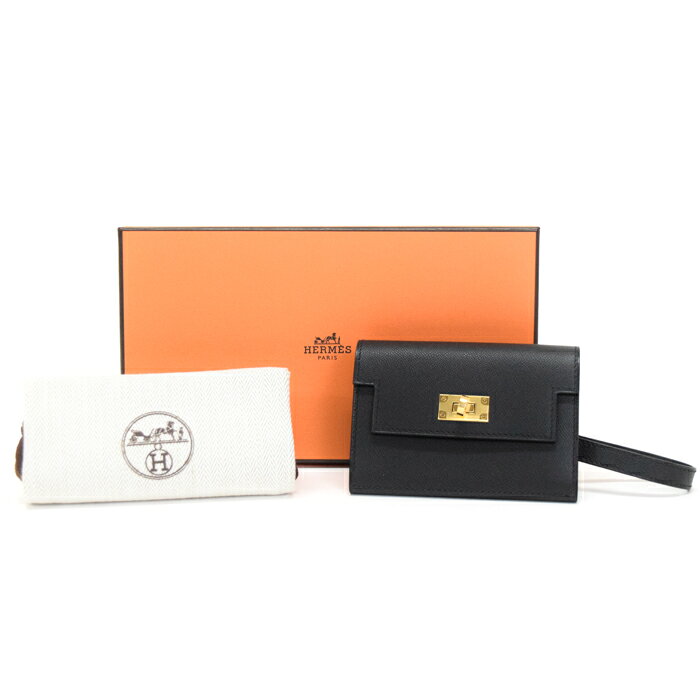 HERMES / エルメスケリーポケット スリム ヴォーマダム (レザー) GD金具 K刻印 (2025年) コンパクトウォレット かぶせ蓋 二つ折り財布 コインケース レディース メンズ ノワール (ブラック) 使用感がほとんど感じられな...
