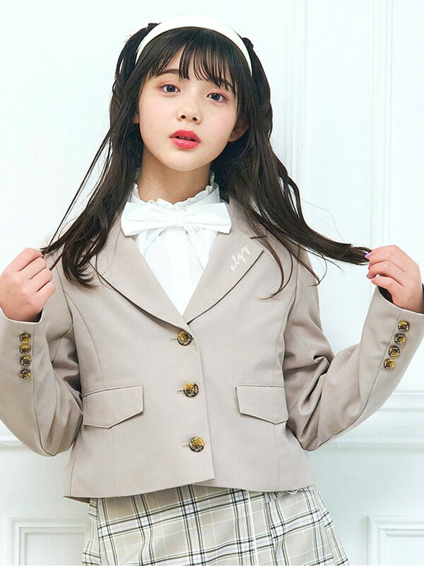ALGY アルジー 襟シシュウ ジャケット 女の子 おしゃれ かわいい シンプル 130 140 150 子供服 ジュニア 小学生 中学生 羽織 ショート丈 ジャケット ブラック ベージュ ...