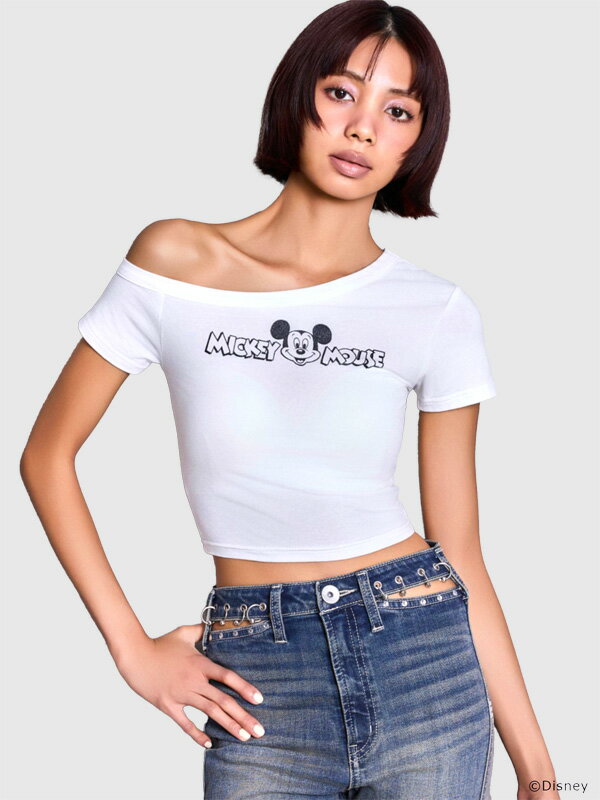 PRODUCT DESCRIPTION GYDA Disney Glitter Print One-Shoulder T-Shirt ジェイダ ディズニー ラメプリントワンショルダーTシャツ 【GYDA(ジェイダ)】 西海岸LAのちょっとエ...