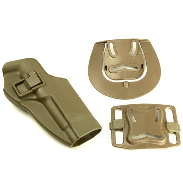 プラスチック製のCQCホルスター 付属のパドルはベルト対応のモノで、 ベルトを通すタイプと、ベルトやパンツに上から差し込むタイプの2種類。 ※対応するとされる物であっても、メーカー差異や商品個体差などにより ご使用には加工調節が必要となる場...