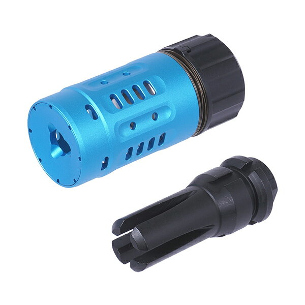 アメリカ銃器アクセサリーメーカー Dead Air 社が製造するPYRO ENHANCED MUZZLE BRAKE KITを再現したモデルです。 QDタイプのブラストシールドとフラッシュハイダーのセットとなります。 実銃用のPYRO マズ...