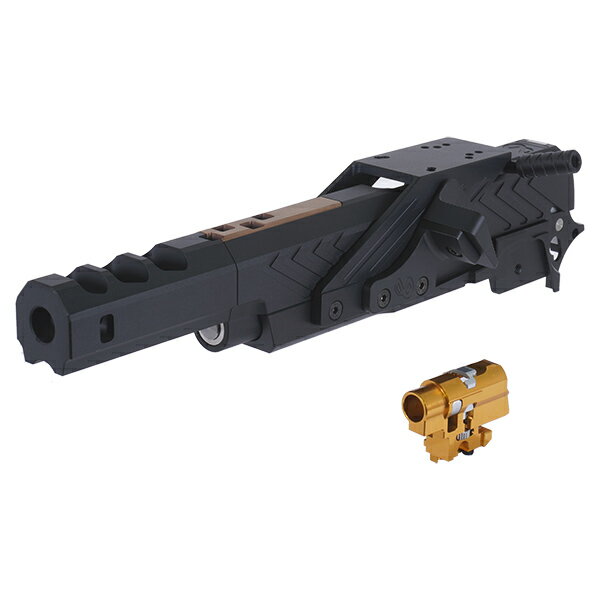 東京マルイ製ガスブローバック ハイキャパシリーズ(※DOR除く)及び マルイ ハイキャパ設計に準拠したガスブローバックに対応する アルミニウム合金製のコンプ付きカスタムスライドとミッドシャーシのセットです。 本商品は、Infinity Fi...