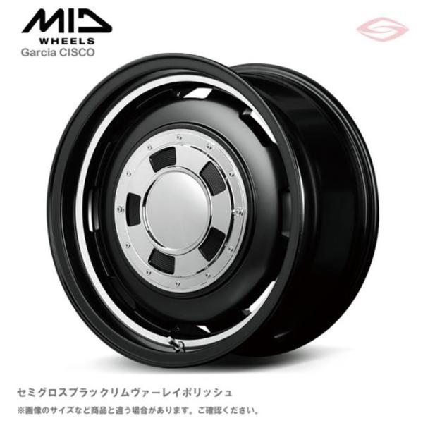 ■製品情報ブランド名MID WHEELS(エムアイディホイールズ)商品名GARCIA CISCO(ガルシア シスコ)サイズ15x6.0Jホール6HPCD139.7インセット+33カラーSB2　セミグロスブラック＋リムヴァーレイポリッシュハブ...