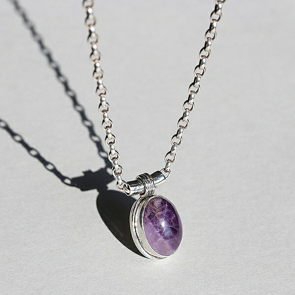 BRITISH VINTAGE 2001 CSC SHEFFIELD HALLMARKED CABOCHON AMETHYST STERLING SILVER PENDANT 43cm BELCHER CHAIN 2001年製、シェフィール...