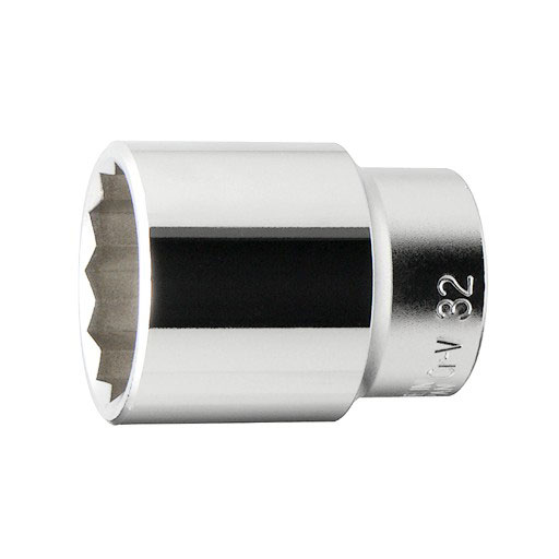 [保証] 永久保証[差込角] 3/4"(19.0mm)[サイズ] 32mm[全長] 56mm[重量] 300g[ポイント] 12角[材質] クロームバナジウム鋼[仕上げ] クロームメッキ厳選されたクロームバナジウム鋼を鍛造・熱処理した、強靭...